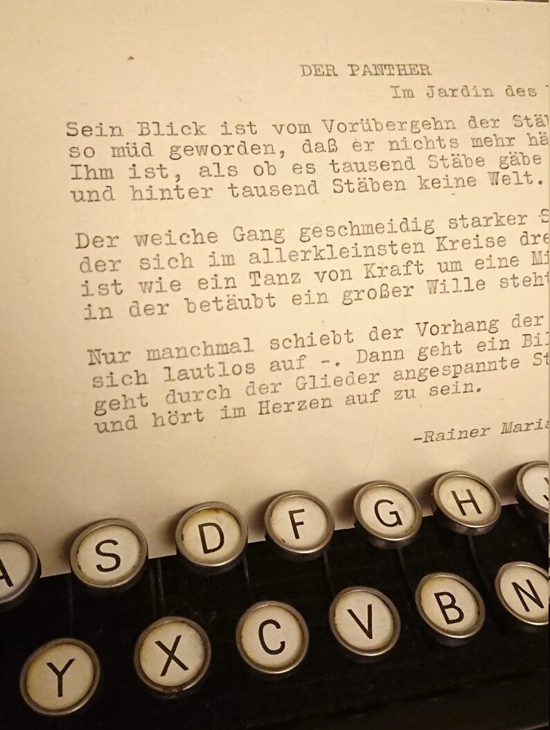 Der Panther the Panther by Rainer Maria Rilke Typewriter Poetry / Hand ...