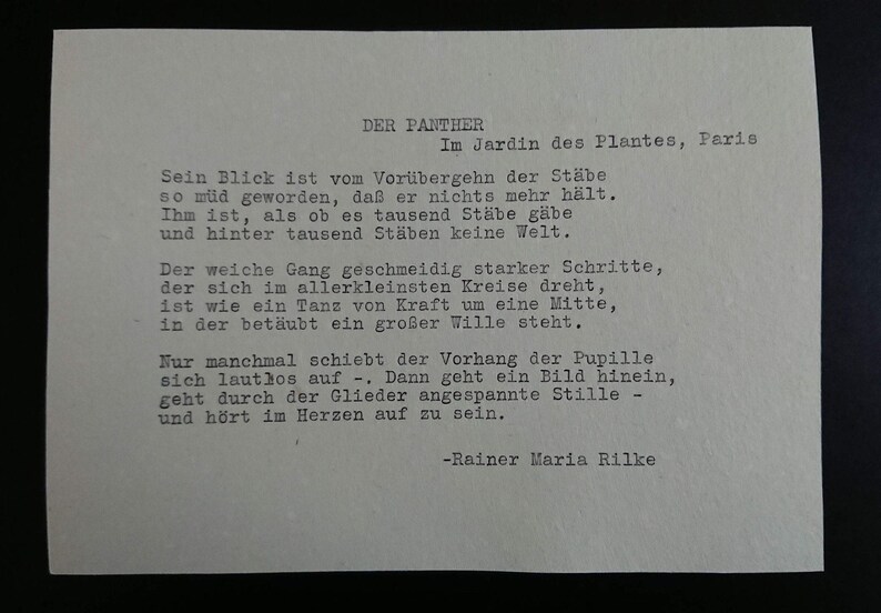 Der Panther the Panther by Rainer Maria Rilke Typewriter Poetry / Hand ...
