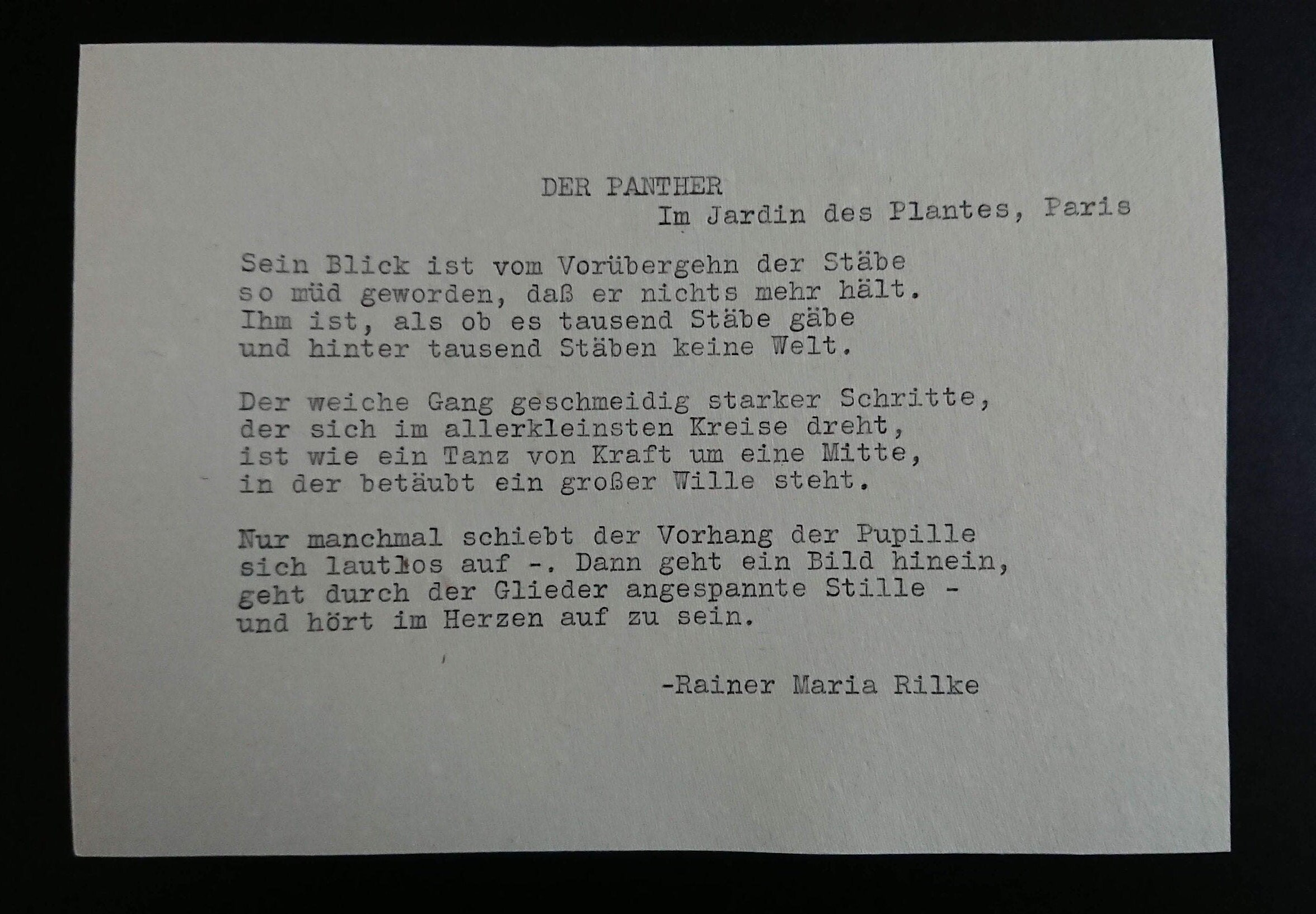 Der Panther The Panther by Rainer Maria Rilke Typewriter poetry / Hand ...