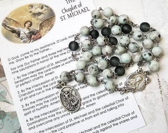 ST MICHAEL the ARCHANGEL Chaplet Turquoise Faceted Glass Beads, Silver Components, With ...