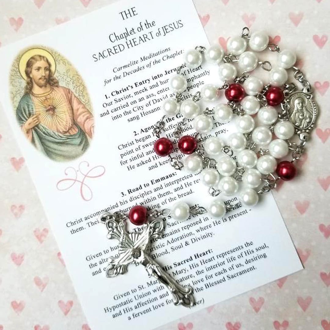 SACRED HEART of JESUS Chaplet - Catholic, Pearlized Linen White Glass ...