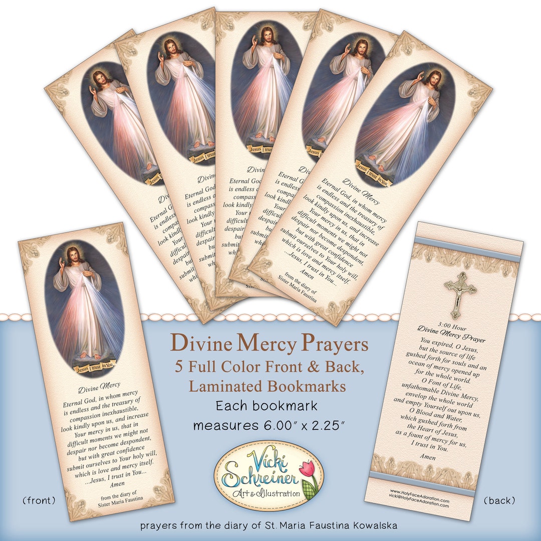 DIVINE MERCY BOOKMARKS - Set of 5, Laminated, Full Color Front & Back ...