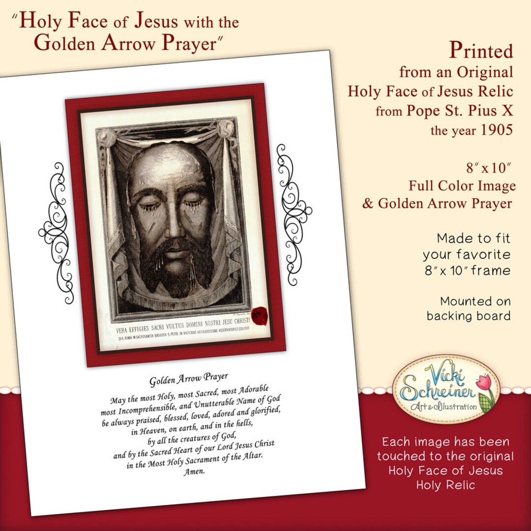 HOLY FACE Image & Golden Arrow Prayer - 8 X 10 Print, Full Color ...
