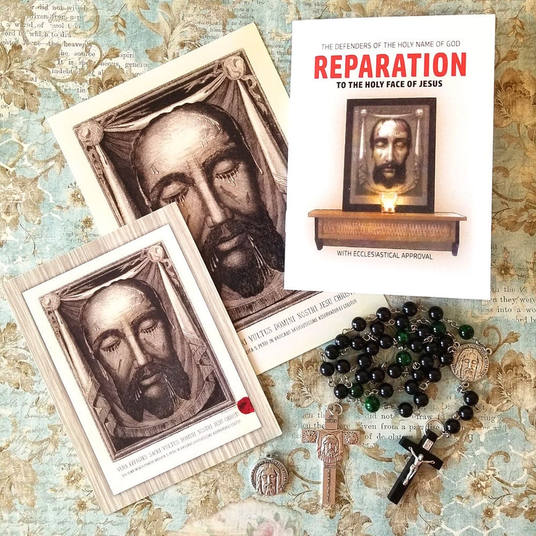 HOLY FACE of JESUS Starter Set With Glass Chaplet, Holy Face Cross ...