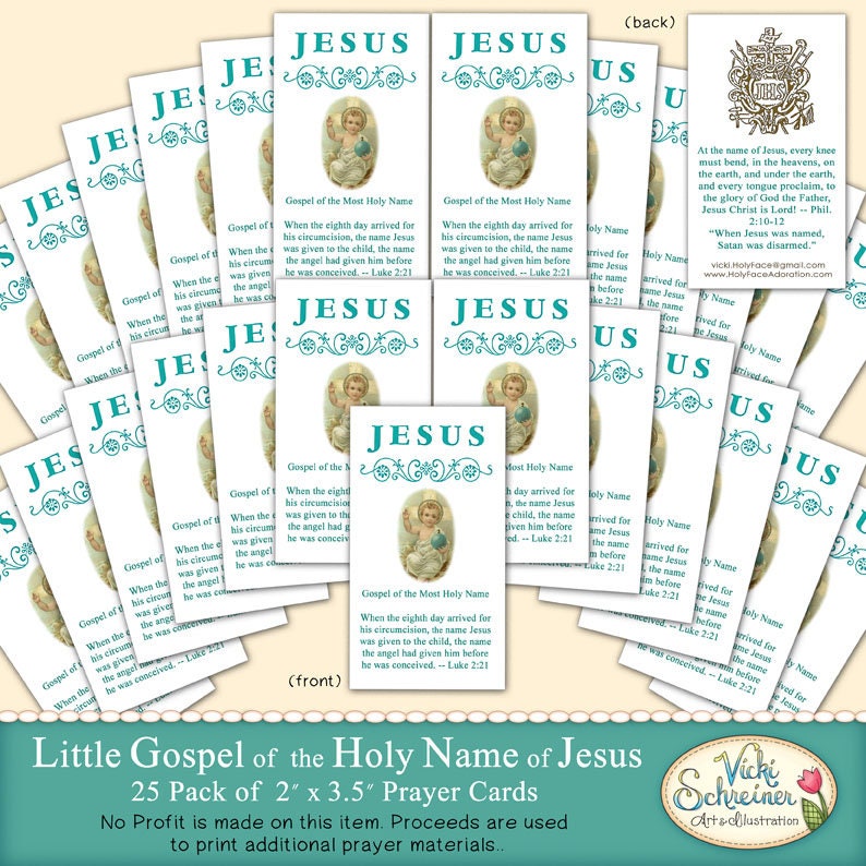 New - HOLY NAME of JESUS, Prayer Cards, Pack of 25, 2" X 3 1/2", Full ...