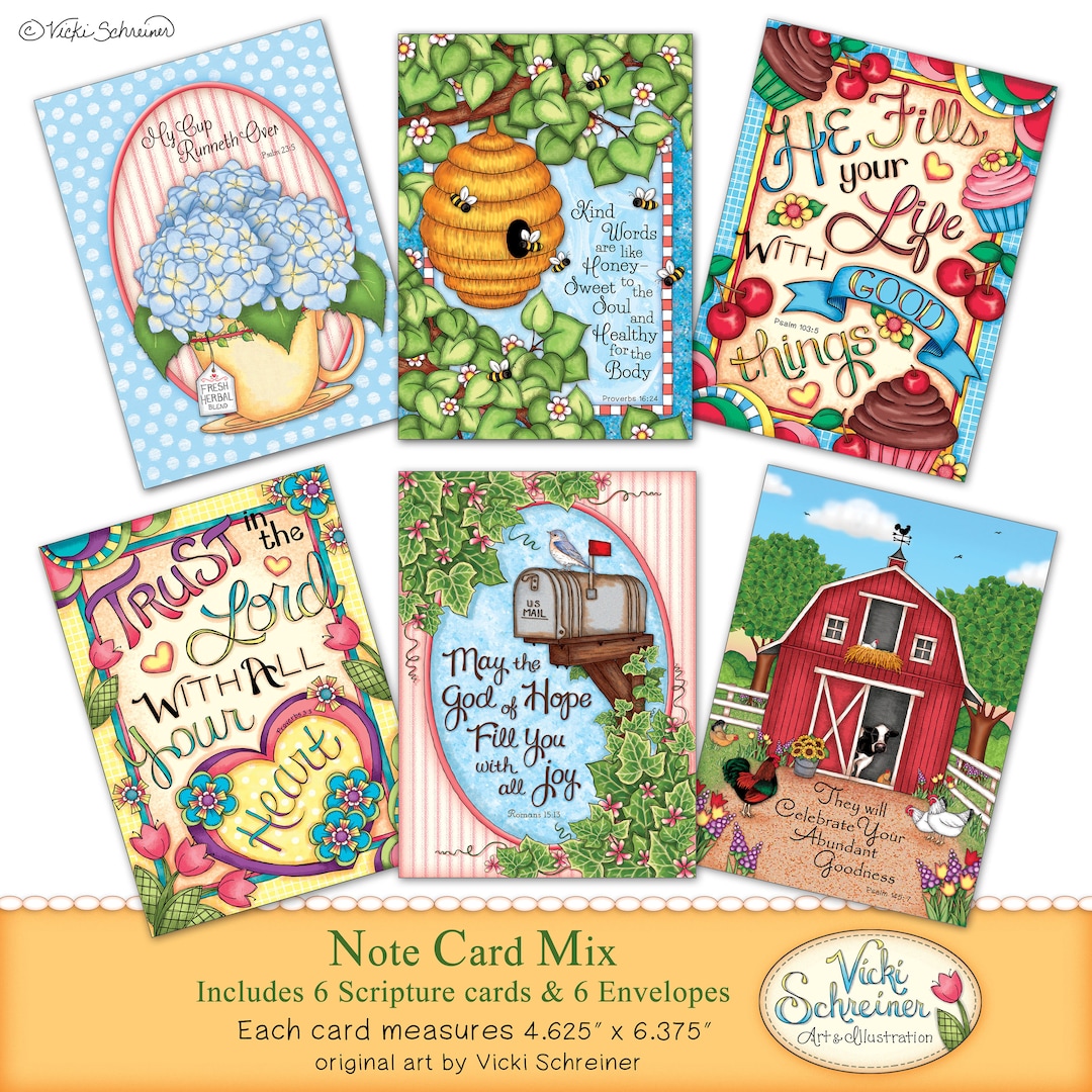 6 BIBLE VERSE NOTECARDS - Variety Pack With 6 Envelopes, Full Color ...