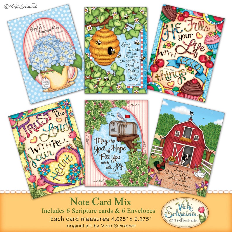 6 BIBLE VERSE NOTECARDS - Variety Pack With 6 Envelopes, Full Color ...