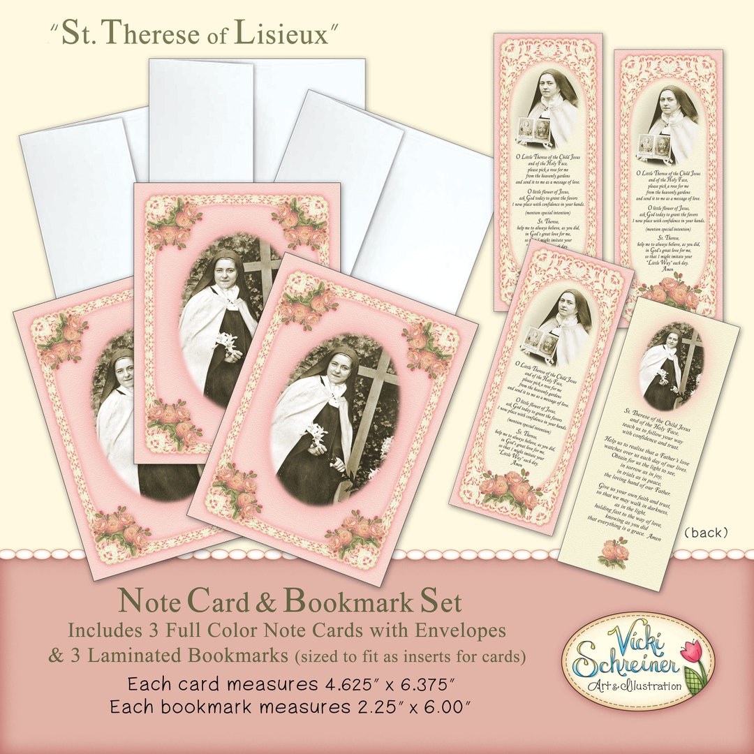 ST. THERESE of LISIEUX - 3 Prayer Note Cards & 3 Bookmarks, With 3 ...