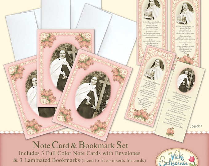 ST. THERESE of LISIEUX - 3 Prayer Note Cards & 3 Bookmarks, With 3 ...