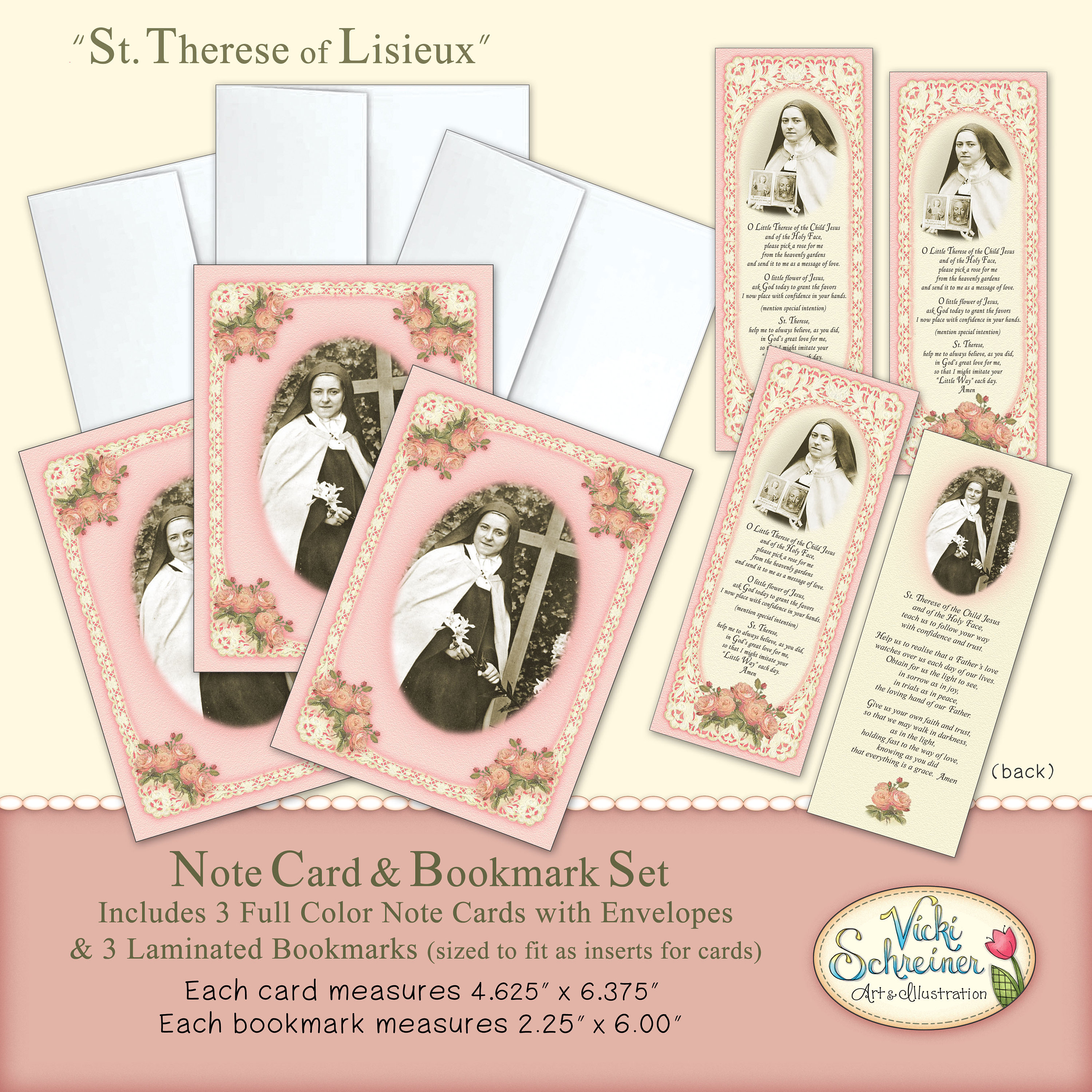 ST. THERESE of LISIEUX - 3 Prayer Note Cards & 3 Bookmarks, With 3 ...