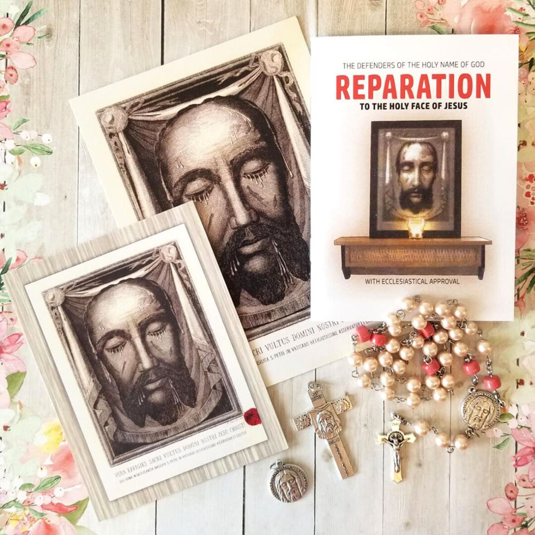 HOLY FACE of JESUS Starter Set With Glass Chaplet, Holy Face Cross ...