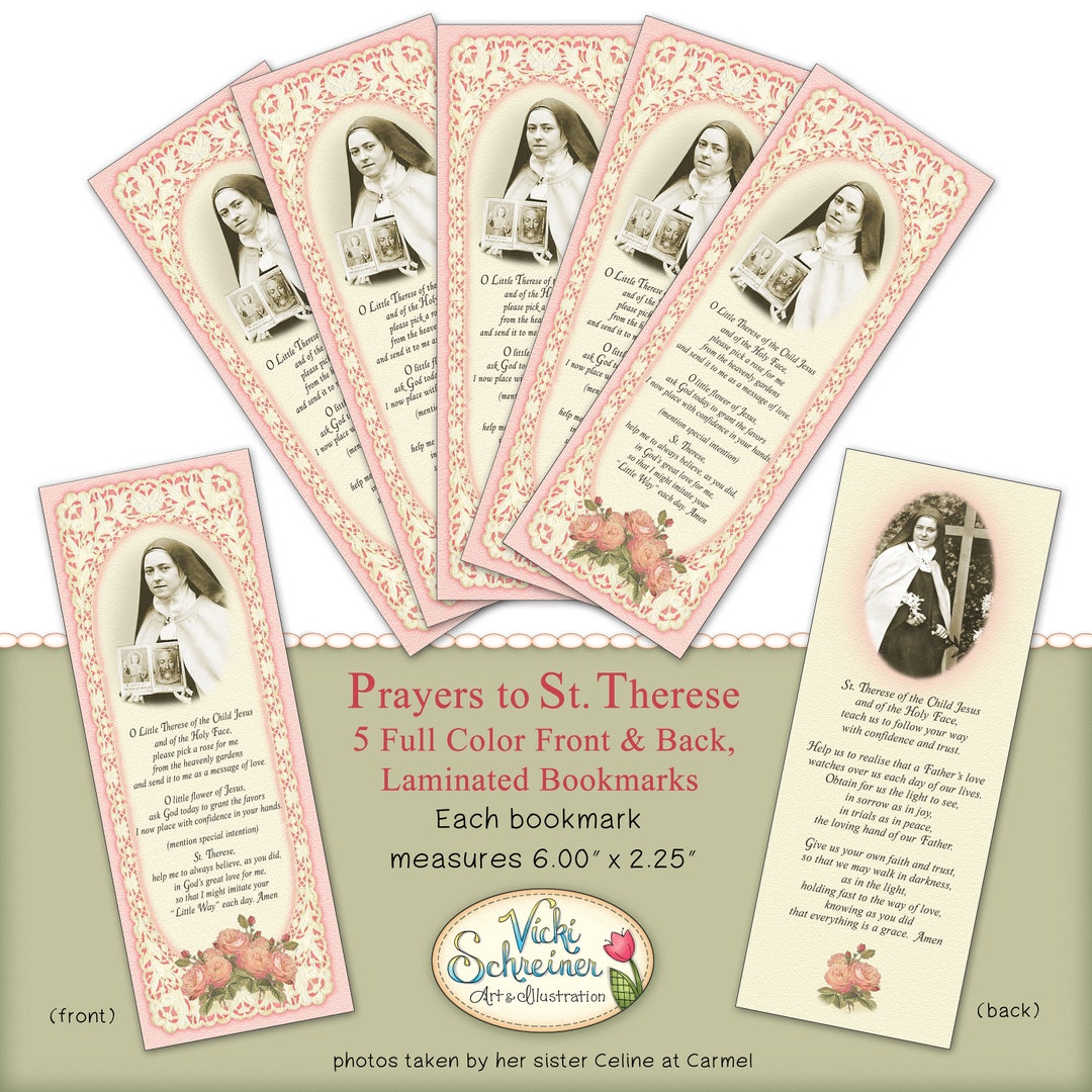 ST. THERESE of LISIEUX - 5 Glossy Prayer Bookmarks, Full Color Front ...