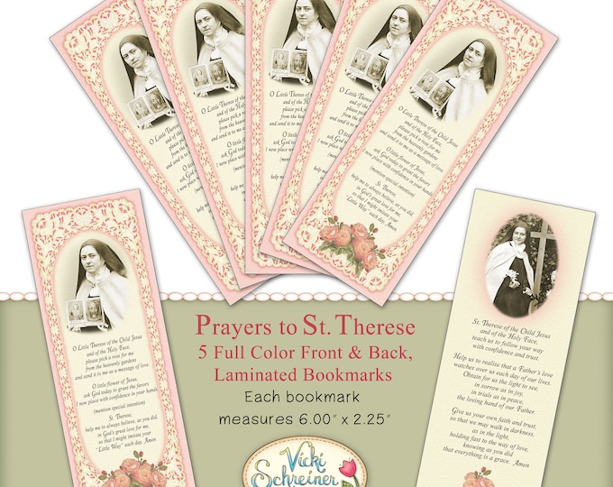 ST. THERESE of LISIEUX - 5 Glossy Prayer Bookmarks, Full Color Front ...