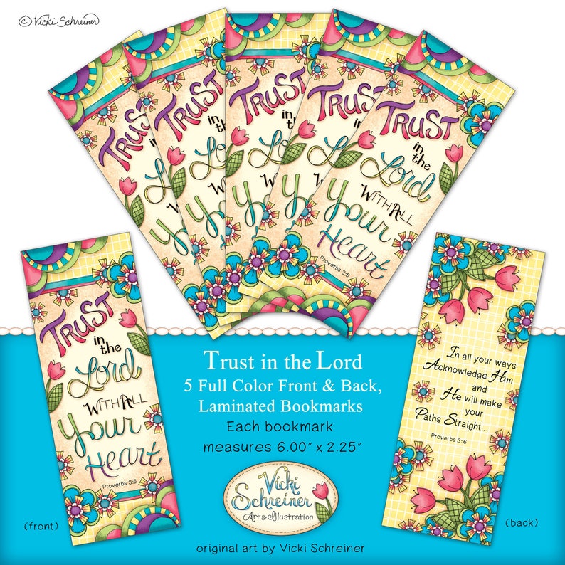 Trust in the Lord - Proverbs 3:5, BOOKMARKS Set of 5, Laminated, Full ...