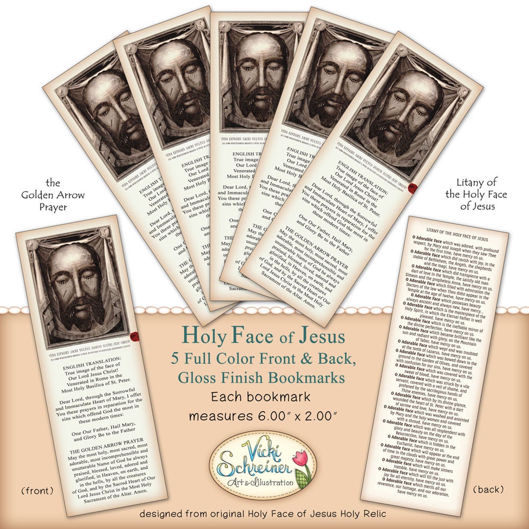 Holy Face of Jesus - 5 GLOSSY BOOKMARKS, Full Color on Front & Back ...