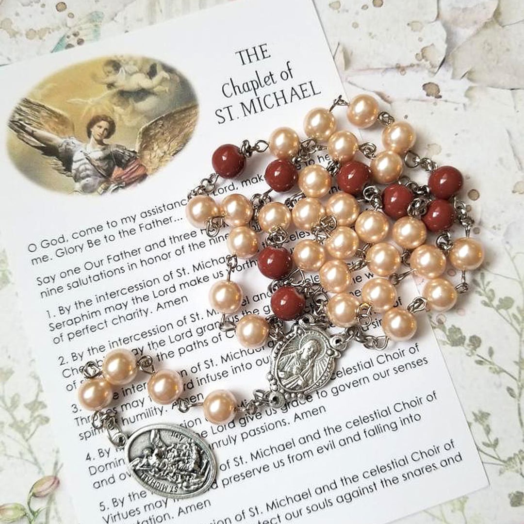 ST MICHAEL the ARCHANGEL Chaplet Pearlized Champagne Glass Beads ...