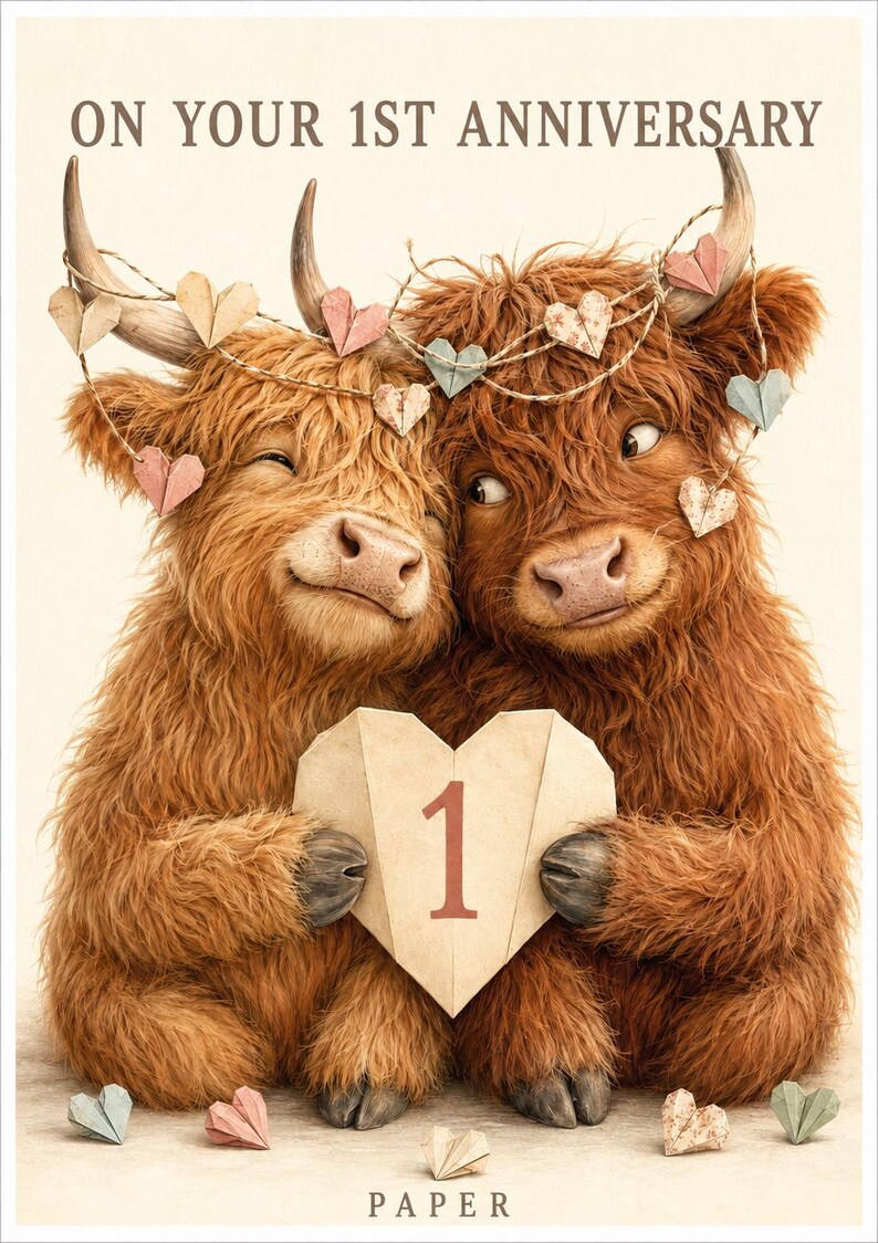 Highland Cow Anniversary Print | Paper Gift for Couples, Whimsical Wall ...