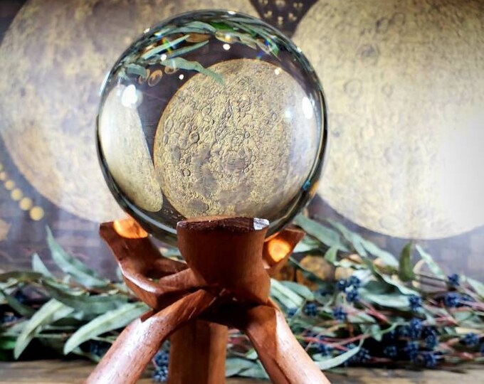Extra Large Clear Glass Scrying Ball With Wooden Stand, Scrying Sphere ...