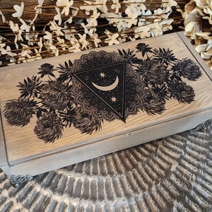 Manifestation Wish Box With Black Flower and Moon Design Grey Altar Box ...