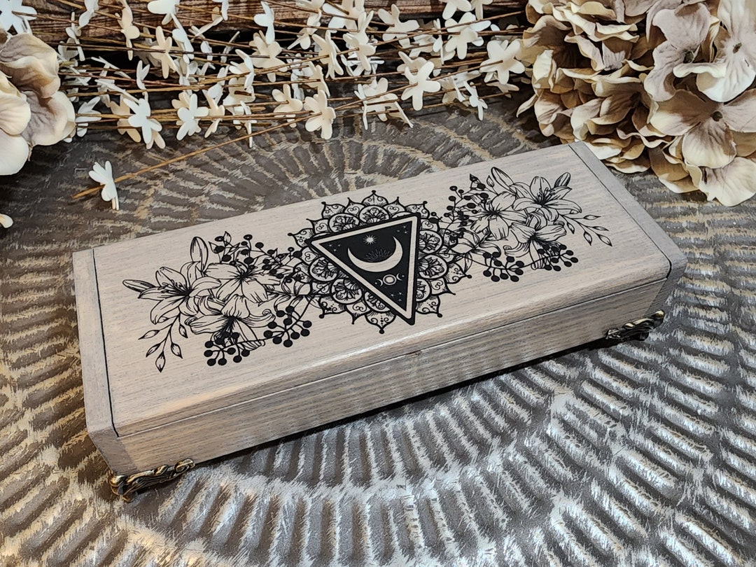 Grey Manifestation Wish Box With Black Lily Flower and Moon Design ...