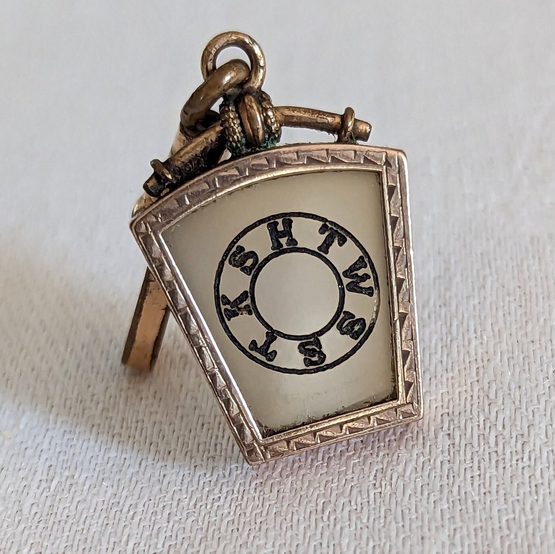 Vintage to Antique White Chalcedony Masonic Keystone Fob Watch Chain ...