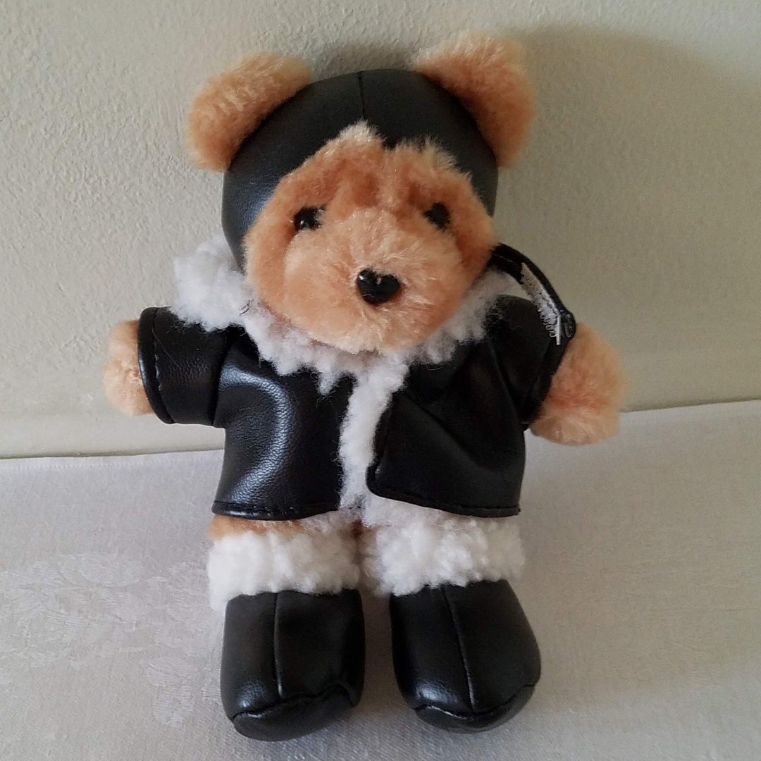Adorable Small Aviator Bear, Plush Toy, Stuffed Animal, Fleece and Faux ...