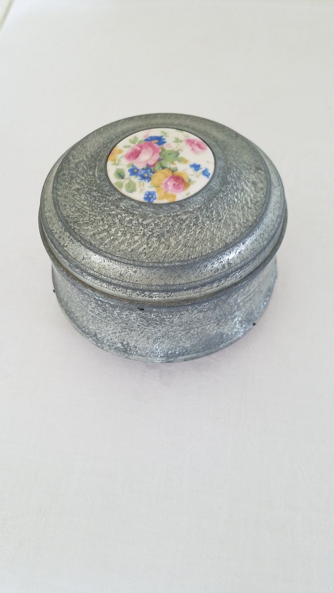 Vintage Powder Puff Music Box With Floral Porcelain Inset - Etsy