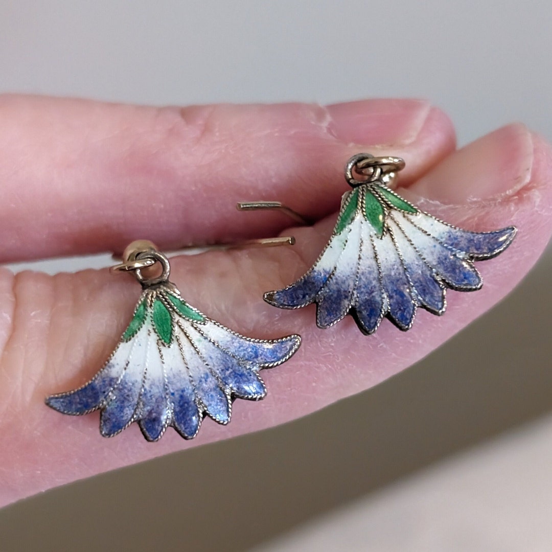 Vintage Shashi Purple Papyrus Enameled Cloisonné flower Earrings - Etsy