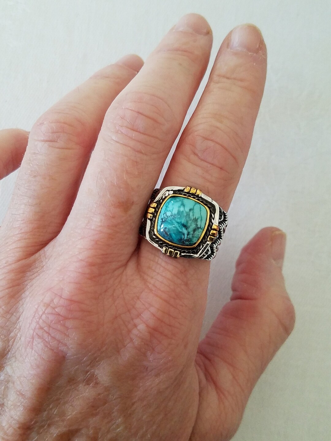 Vintage Sterling Silver Turquoise Matrix Ring Signed Stauer Unique - Etsy