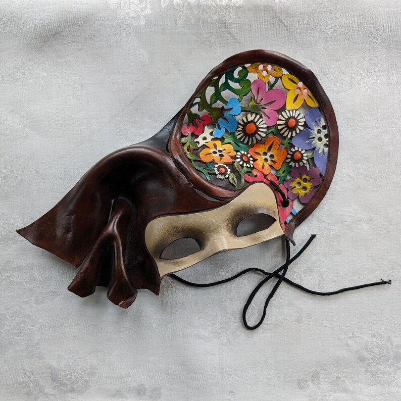 Vintage Hand-made Leather Colorful Mask Masquerade Mardi Gras, Flowers ...