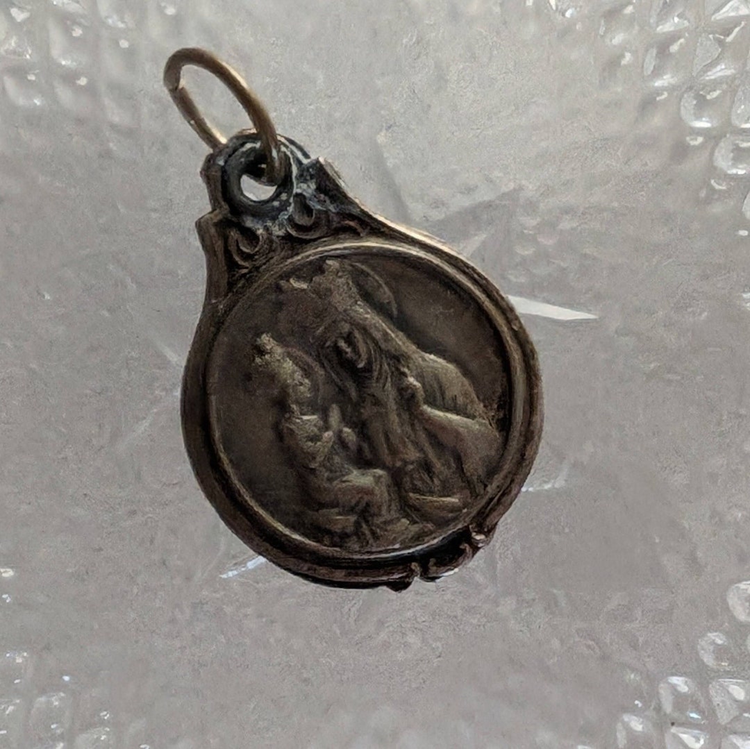 Vintage Saint Anne Reliquary Slide Medal Pendant, St. Anne and Mary ...