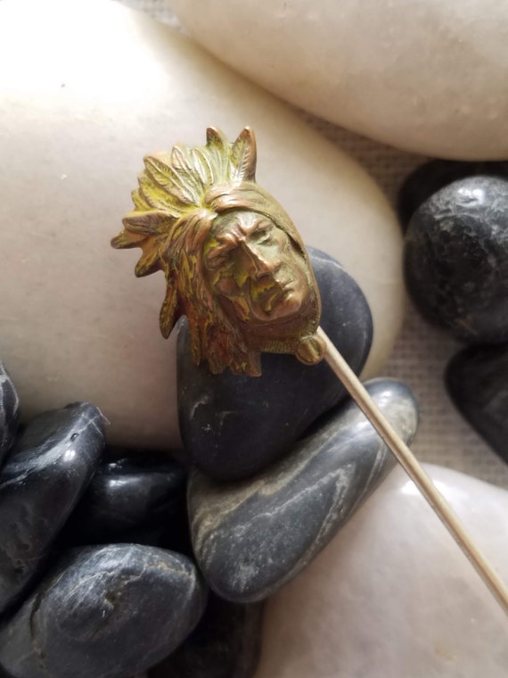 Native American Indian Chief Stick Pin Antique Vintage - Gem