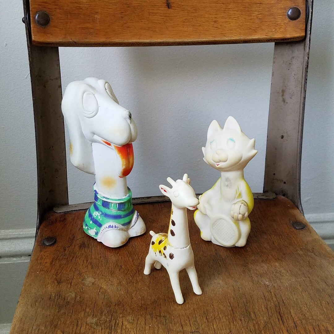 3 Weirdly Wonderful Vintage Rubber Animal Toys: Dog, Cat, and Including ...