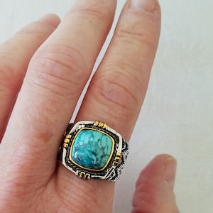 Vintage Sterling Silver Turquoise Matrix Ring Signed Stauer Unique - Etsy