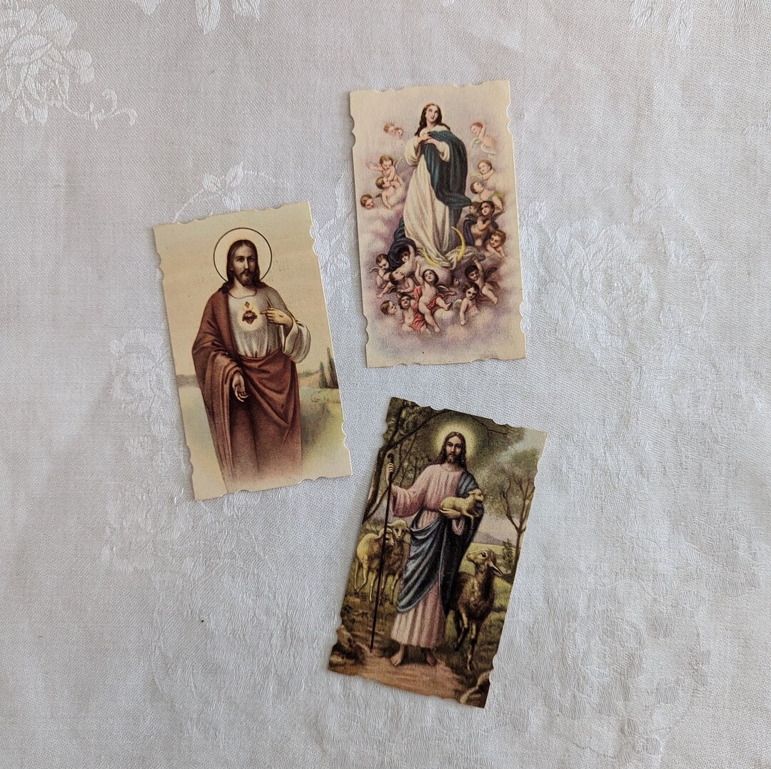 Vintage Set of 3 Devotional Prayer Cards, Depictions of Mary and Jesus ...
