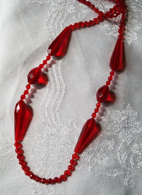 Vintage Cherry Red Glass Crystal Necklace — Wow! - Gem