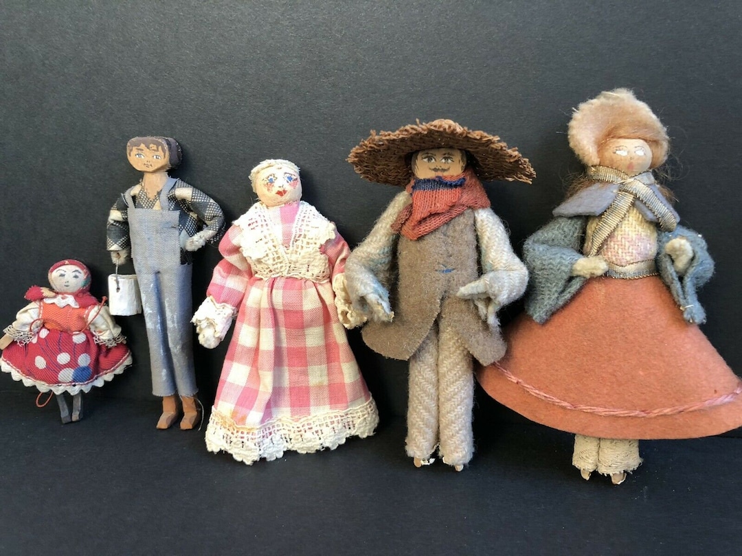 Lot of 5 Vintage Handmade Wooden Miniature Dollhouse Dolls - Etsy