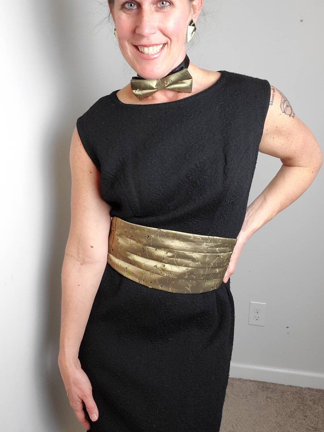 1990s Cummerbund Gold Floral Vintage 90s Bowtie - Etsy