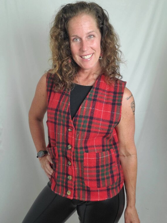 Vintage 80s vest plaid 1980s American Eagle wool wais… - Gem