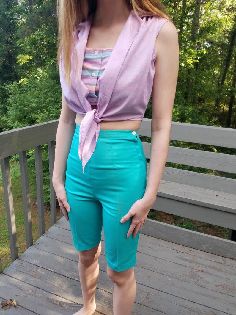 1950s Shorts Vintage 50s Aqua Retro Pinup Bermuda - Etsy