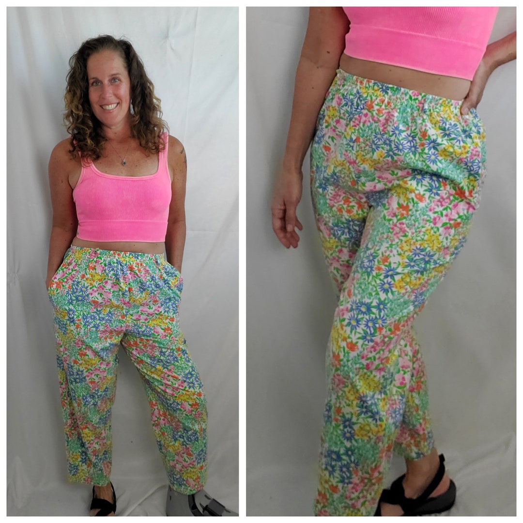 1980s Pants Floral Vibrant Vintage 80s Prestige Slacks - Etsy