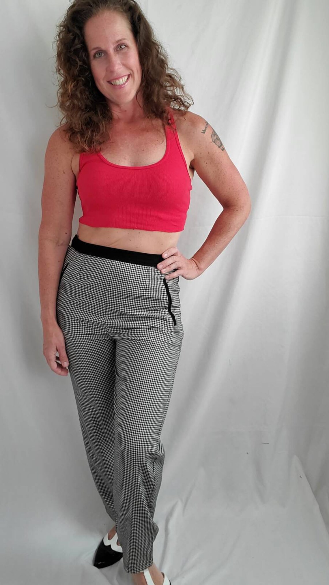 1990s Pants Checkered Vintage 90s Michael Simon Black and White ...