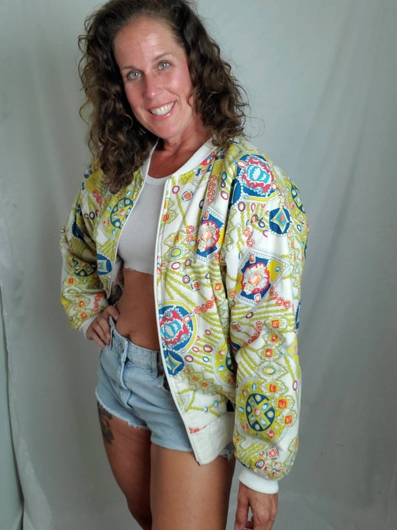1980s jacket reversible bomber vintage 80s abstract p… - Gem