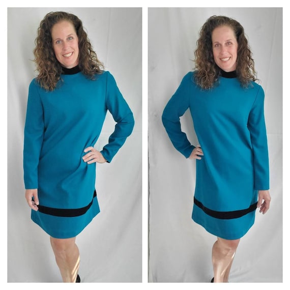 1980s dress mod style vintage 80s does 60s aqua Evan-… - Gem