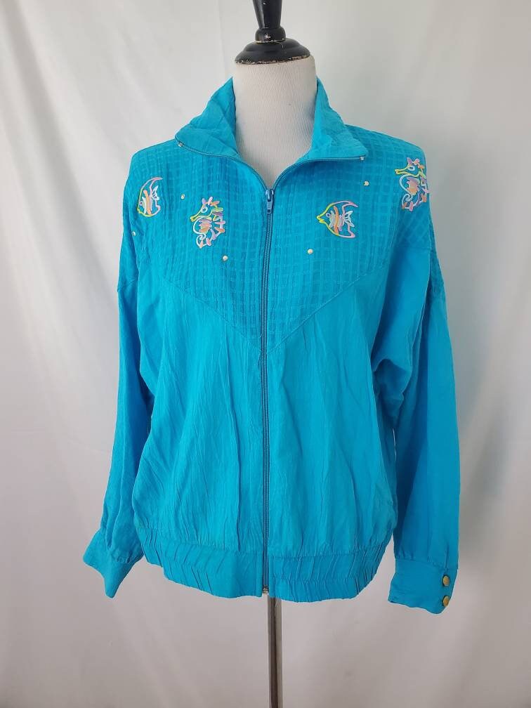 1980s Windbreaker Aqua Tropical Fish Vintage 80s Alice Martin Jacket - Etsy