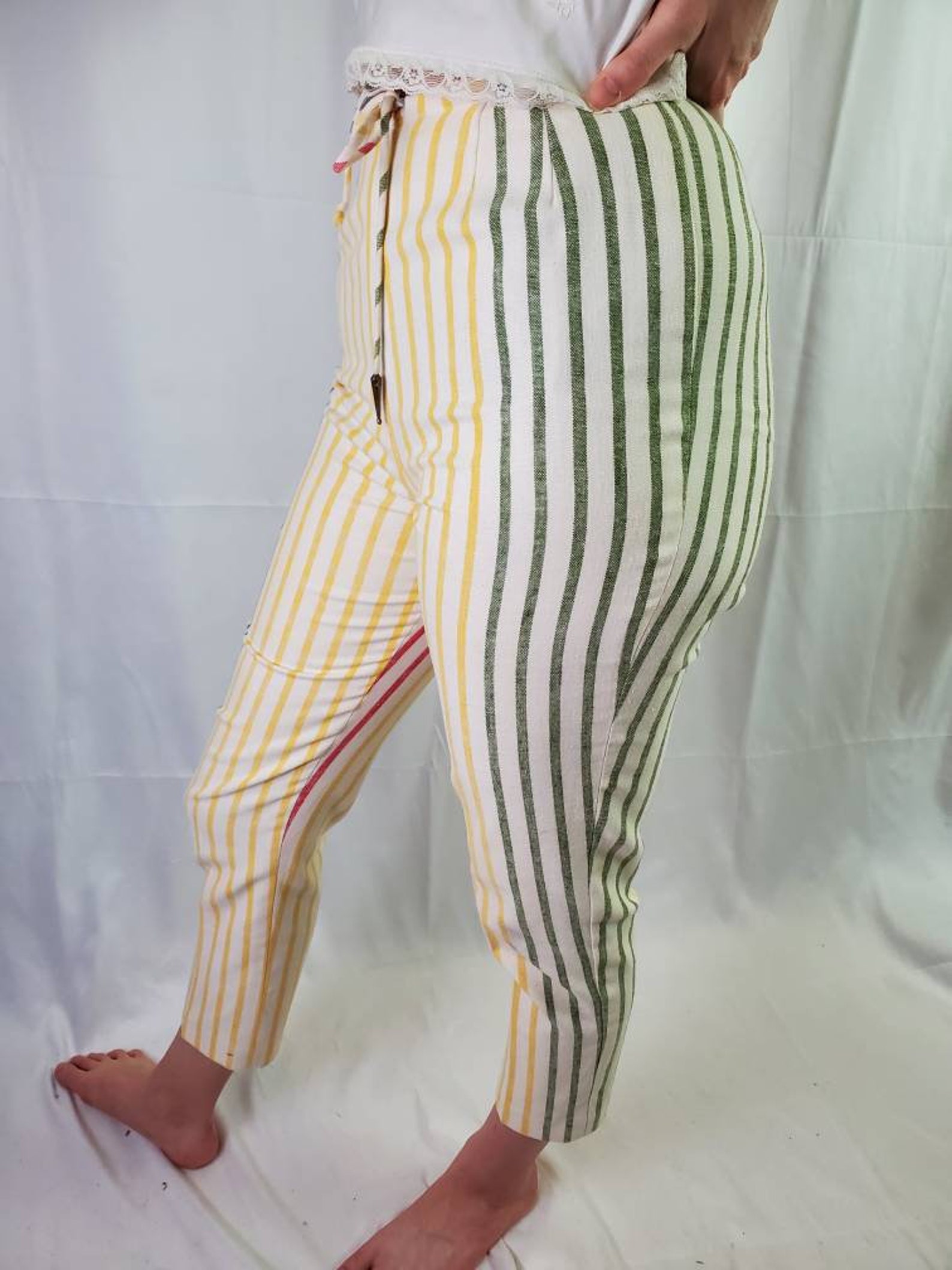 1960s Pants Vintage 60s Striped Retro Capris | Etsy