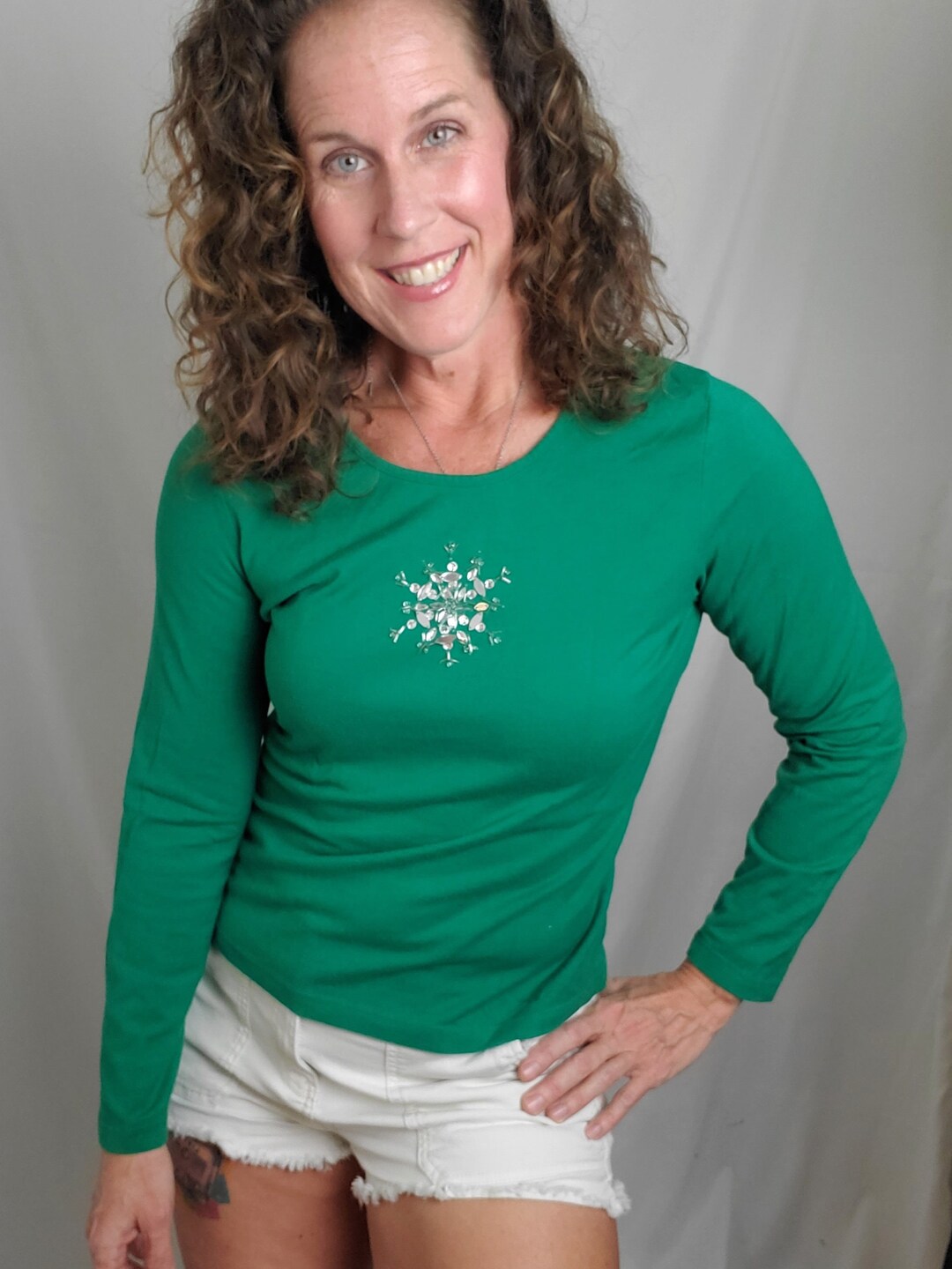 1990s Snowflake Shirt Vintage 90s Green Casual Corner Top - Etsy