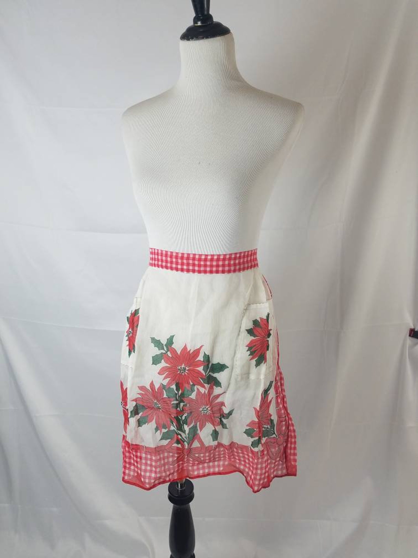 1960s Apron Christmas Vintage 60s Poinsettia Hostess Linen - Etsy