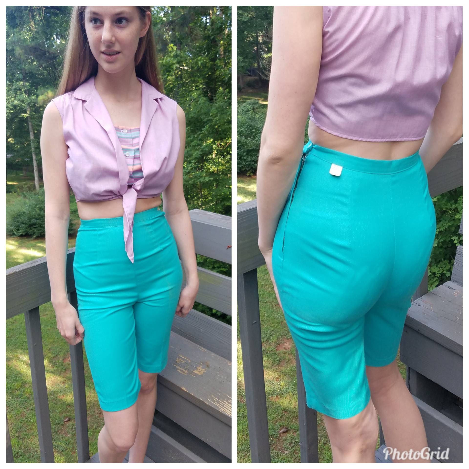 1950s Shorts Vintage 50s Aqua Retro Pinup Bermuda - Etsy