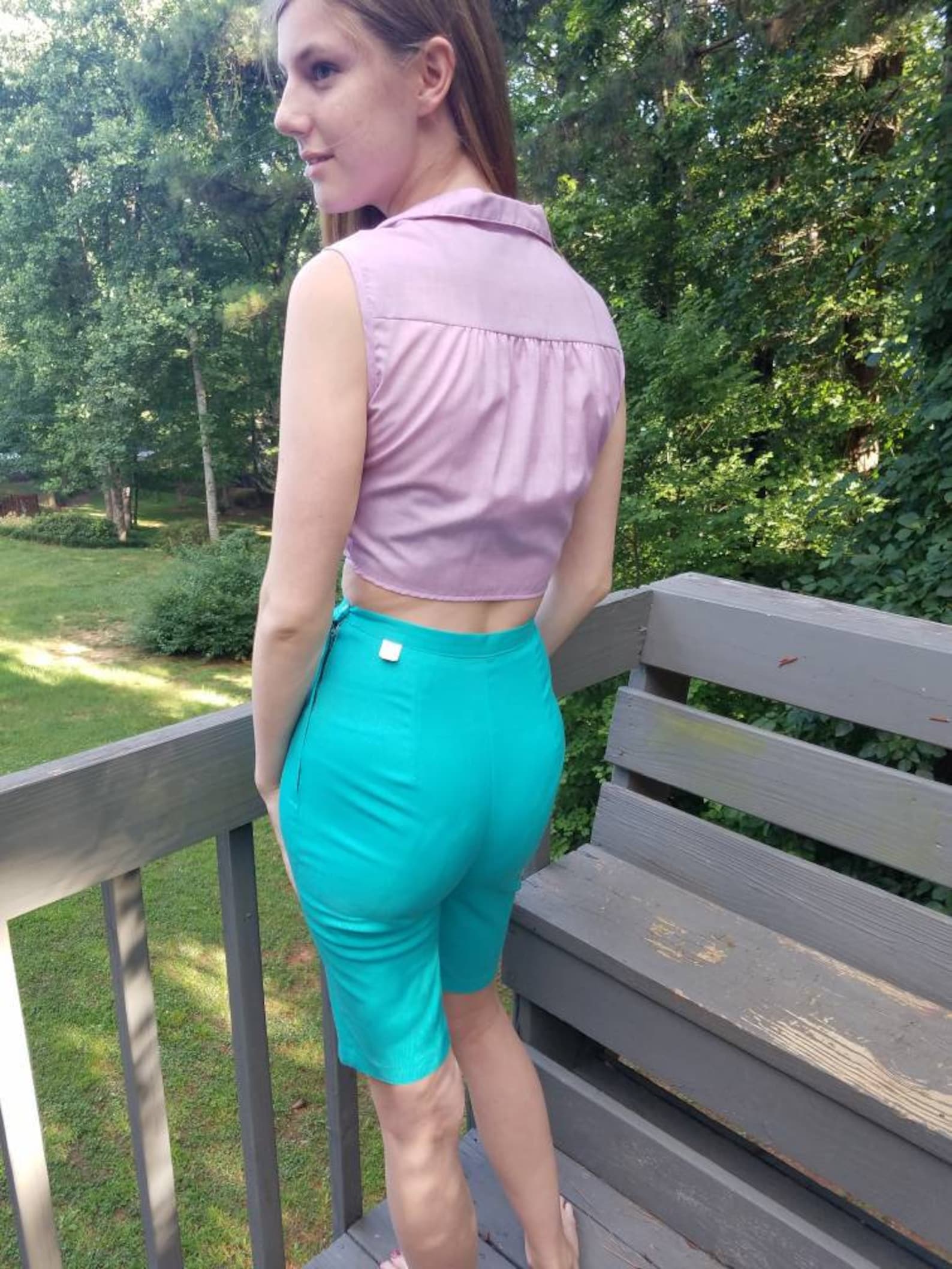 1950s Shorts Vintage 50s Aqua Retro Pinup Bermuda - Etsy
